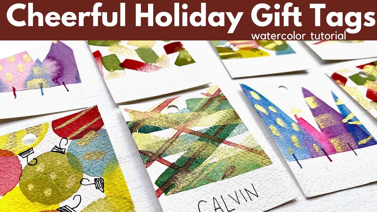 Quick and easy cheerful holiday gift tags - watercolor tutorial for beginners