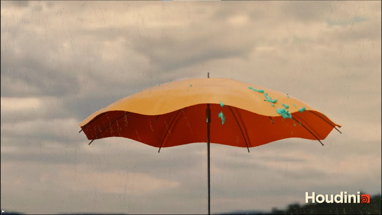 Umbrella vellum cloth and simple rain simulation | Sidefx Houdini
