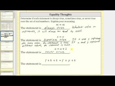 Equality Statements: Always, Sometimes, or Never True | Math Help from ...