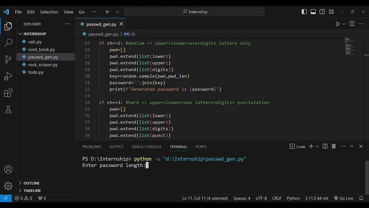 Password generator in python internship solution video