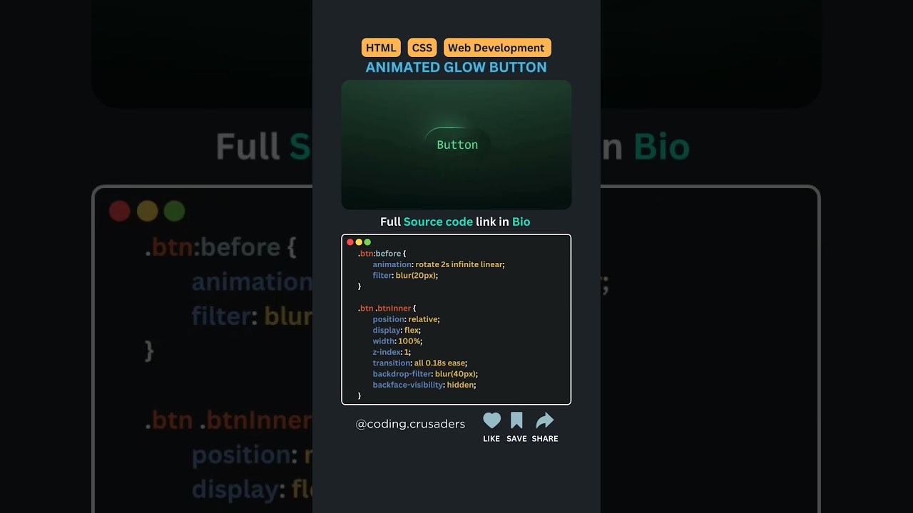 Animated Glow Button Using HTML CSS 😍 Coolest Border Animation 😎__🔥