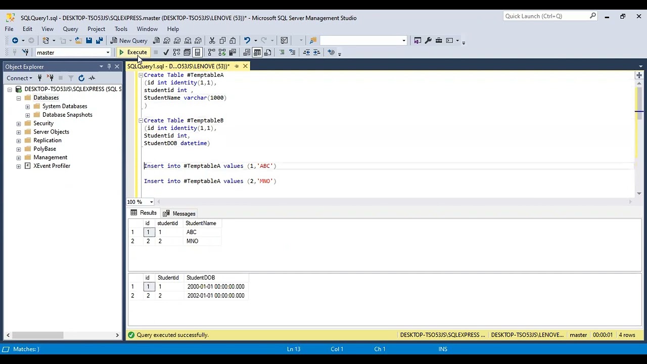 Join two temp table in sql server