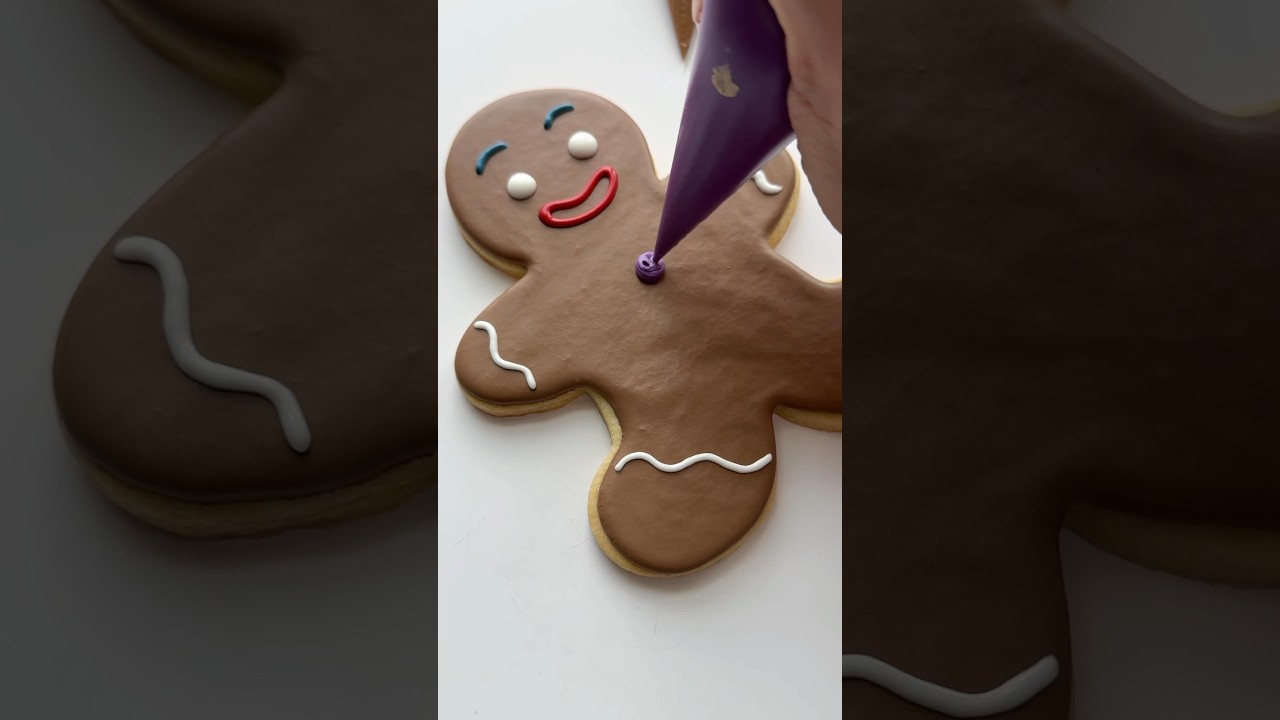 Gingy from Shrek cookie🤎 recipes and supplies linked in my bio #cookiedecorating #asmr #satisfying