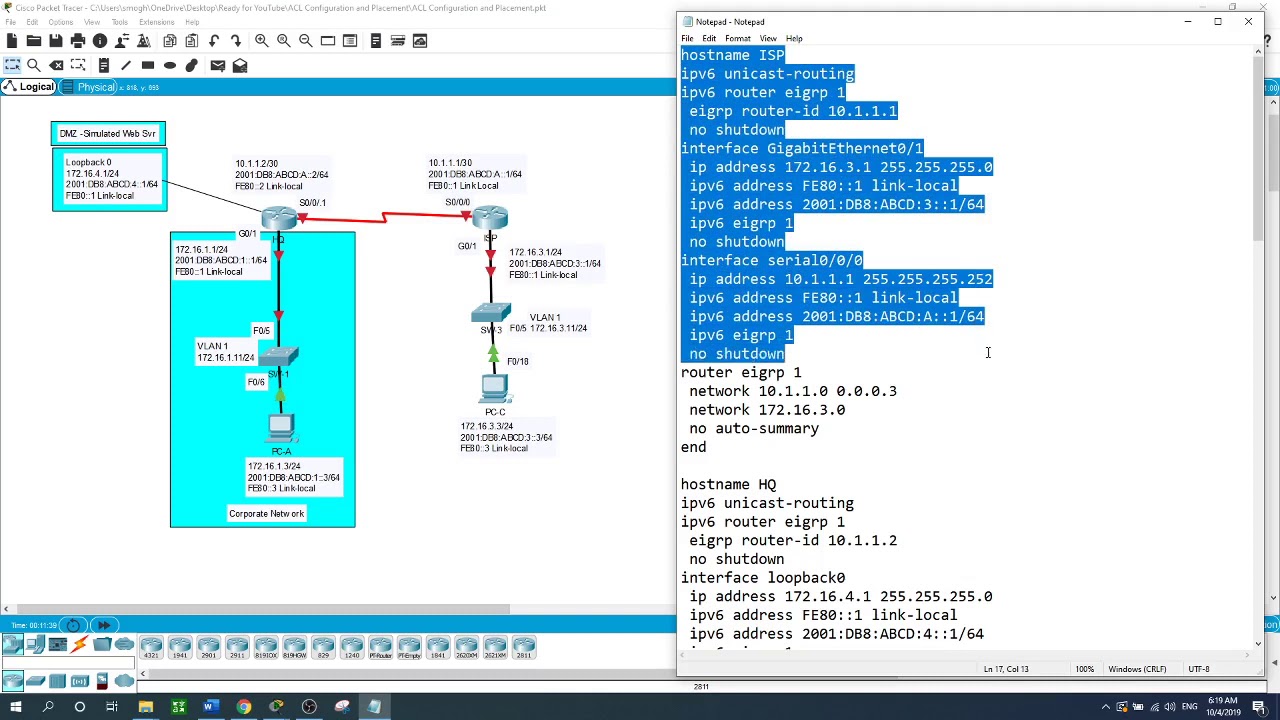 Troubleshooting IPv4 & IPv6 ACLs configuration and Placement, Practice lab.