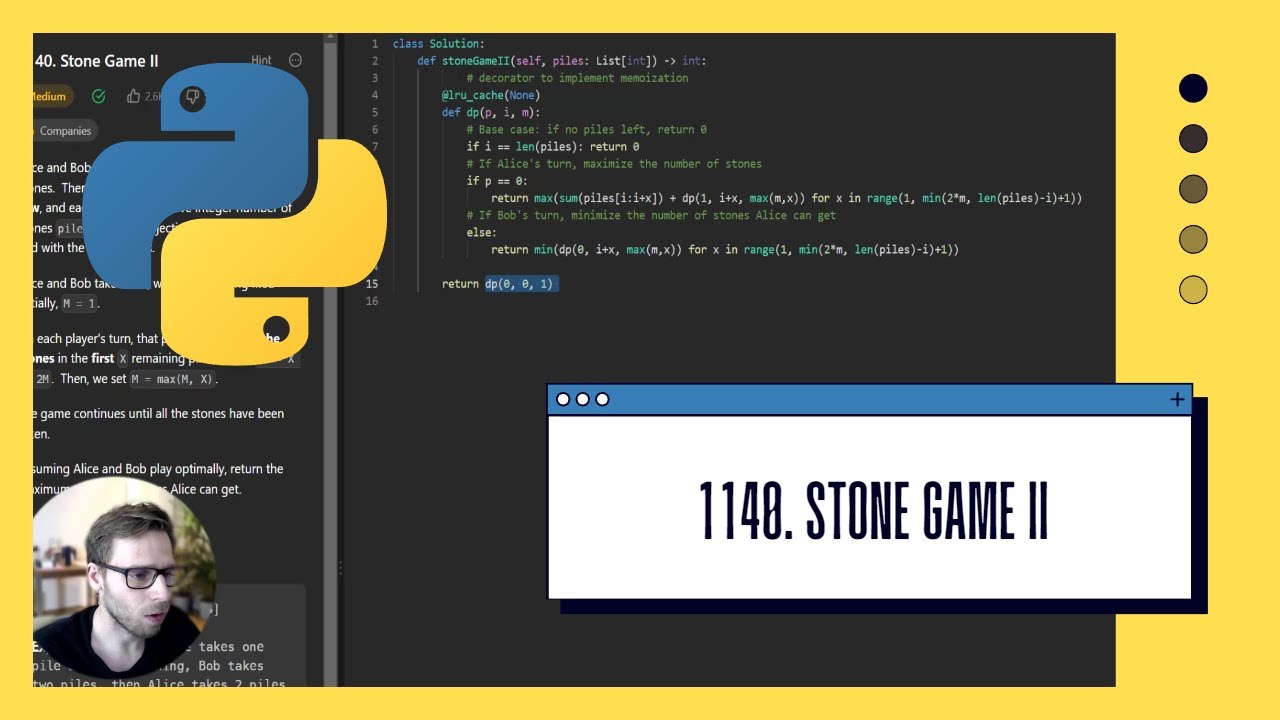 Python Tutorial: Solving Stone Game II Problem from LeetCode with Dynamic Programming | 1140