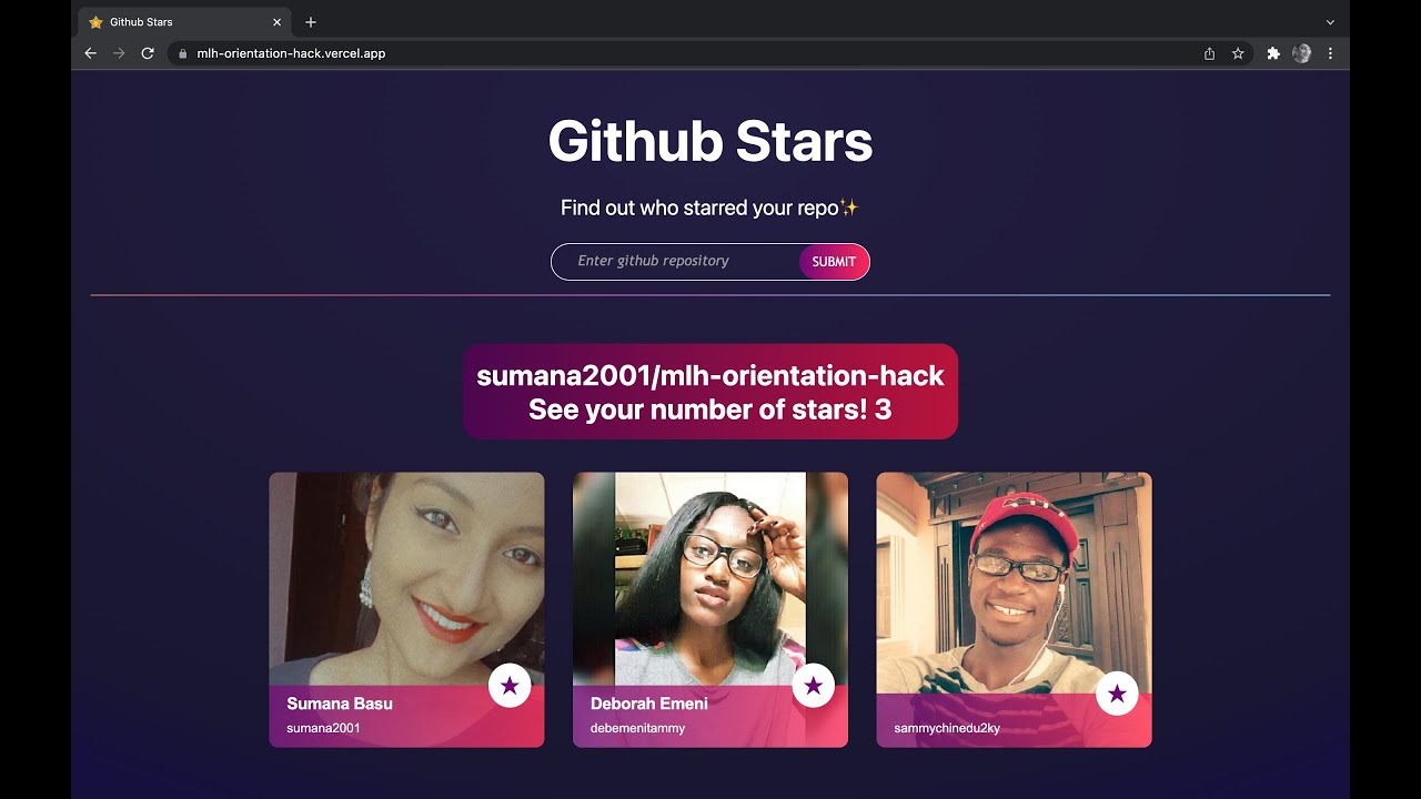 GitHub Stars | Orientation Hackathon | MLH Spring Fellowship | Pod 22.1.10 Team 2