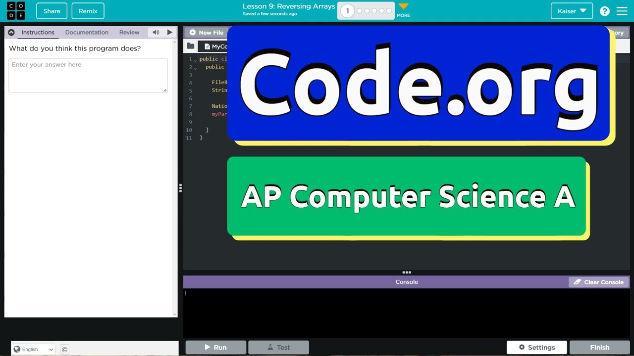 Code.org Lesson 9.1 Reversing Arrays | Tutorial with Answers| Computer Science A Unit 3