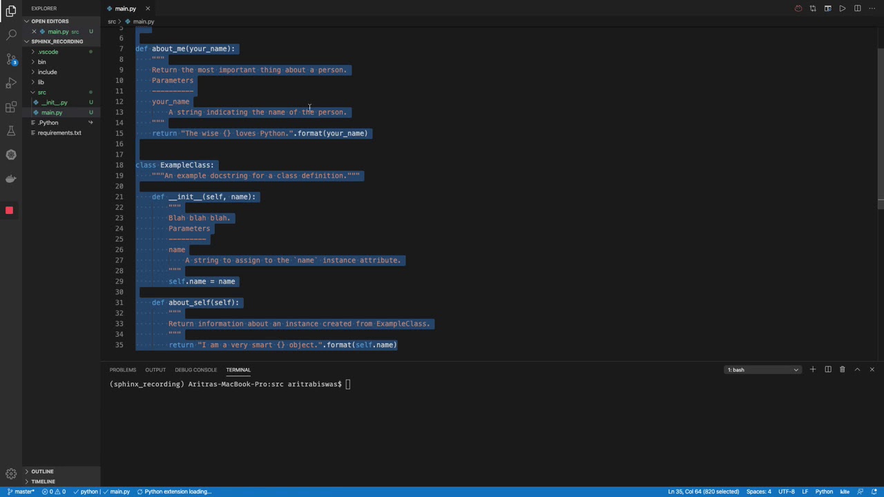 Create python project documentation with sphinx in Mac