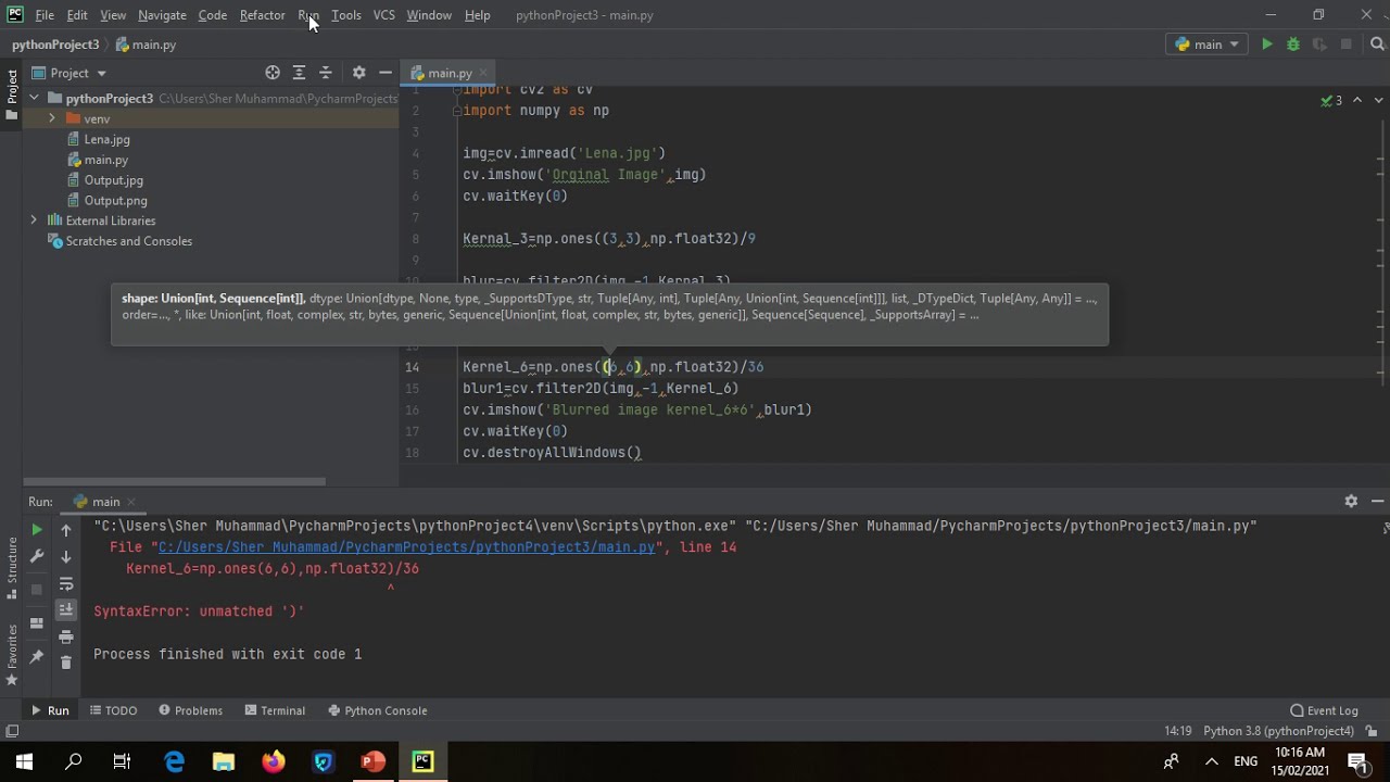 Image smoothing Filter 2D function OpenCV python