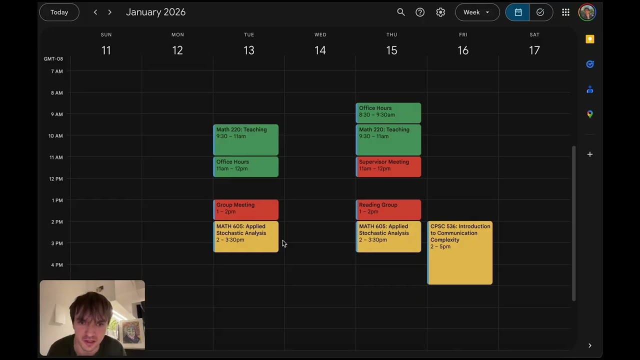 Spring 2026 as a Math Postdoc: My Real Schedule (Research & Teaching)