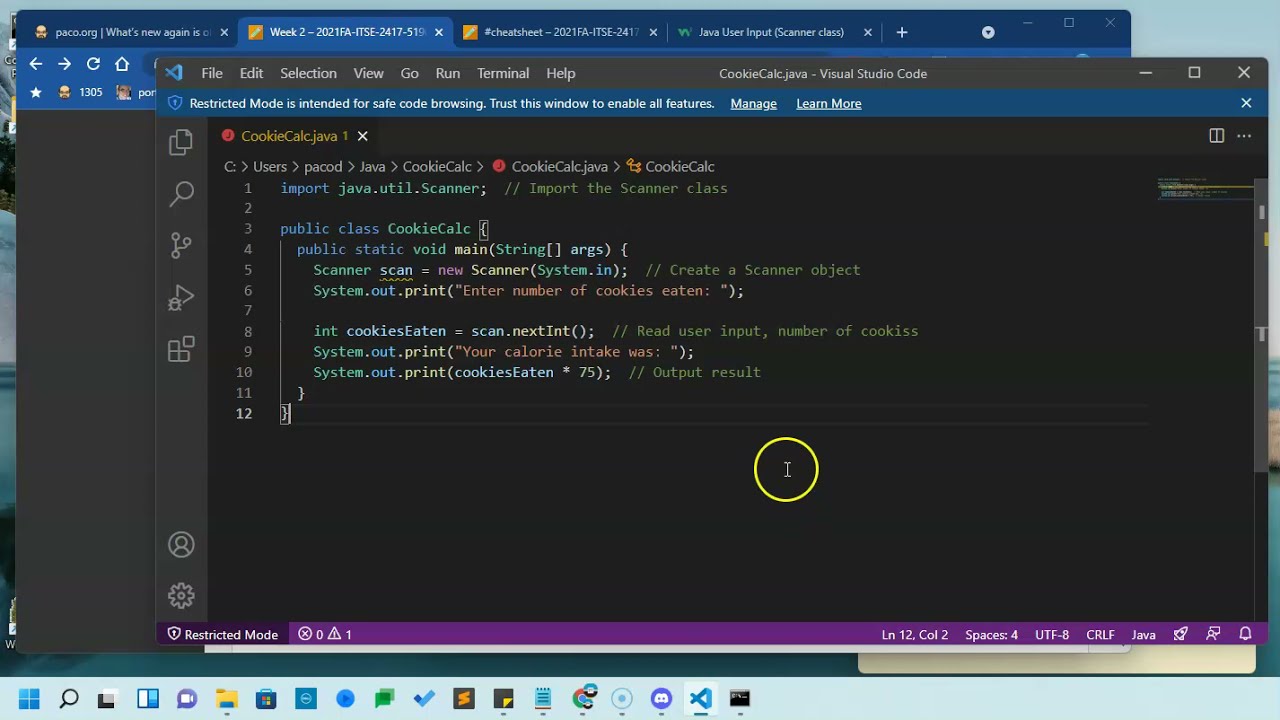 Use the Java Scanner class to record user input