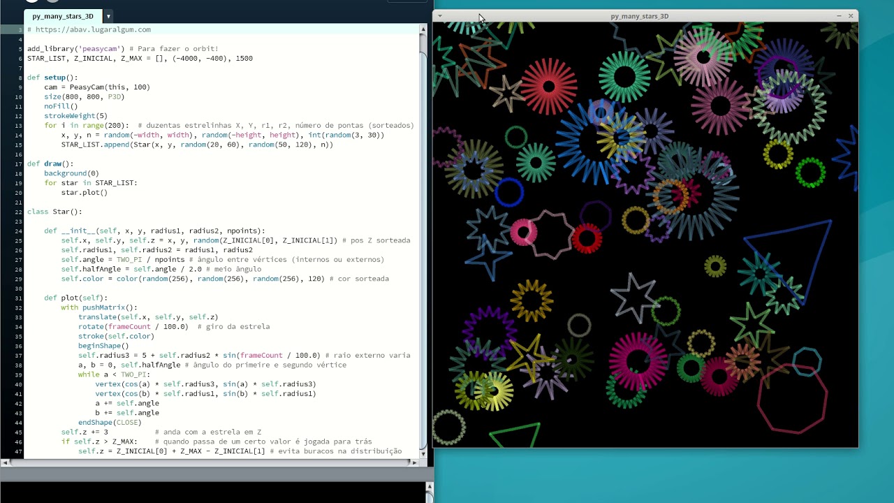 Sketch #002 - 180102 - Many Stars 3D - #Processing #Python Mode