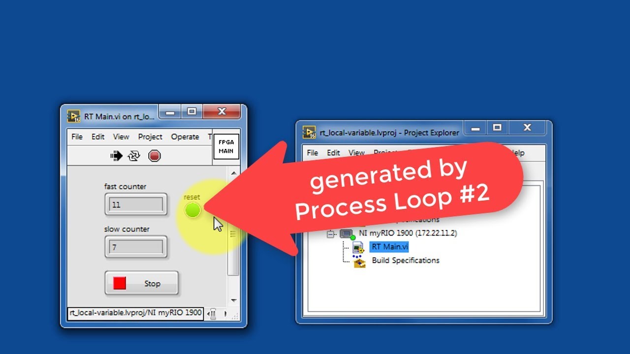 LabVIEW code: Local variable (RT) (expected results)