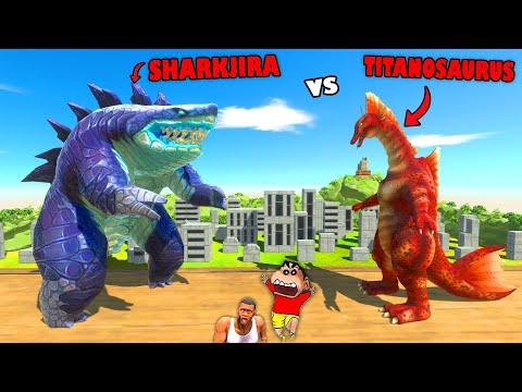 SHARKJIRA vs TITANOSAURUS in Animal Revolt Battle Simulator with SHINCHAN and CHOP
