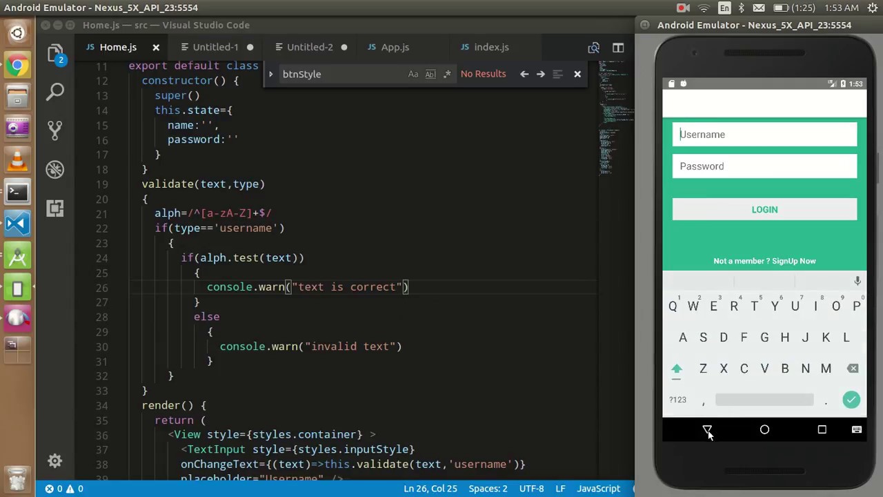 React-Native tutorial # 13  validation on form field | login screen example