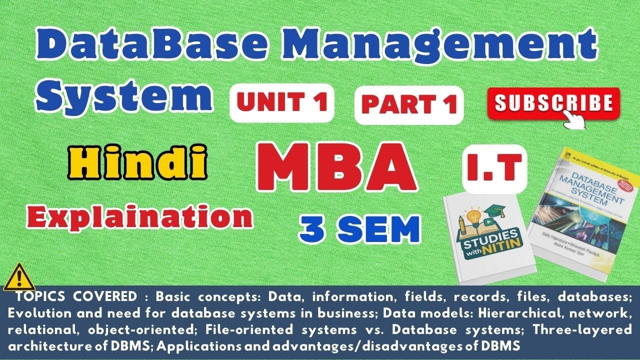 Database Management System || Unit 1- Part 1 || MBA IT 3 SEM || Studies With NITIN || What is DBMS ?