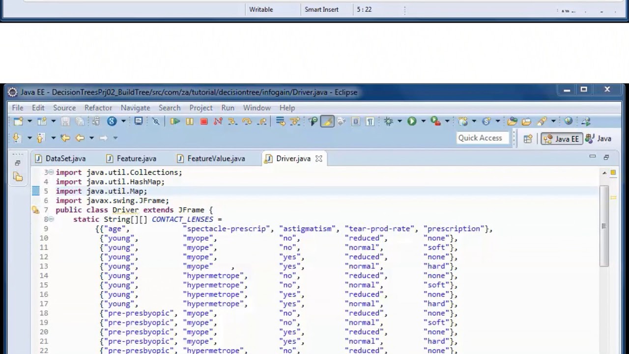 Decision Trees JAVA Prototype Project 02 - Build tree w/ information gain