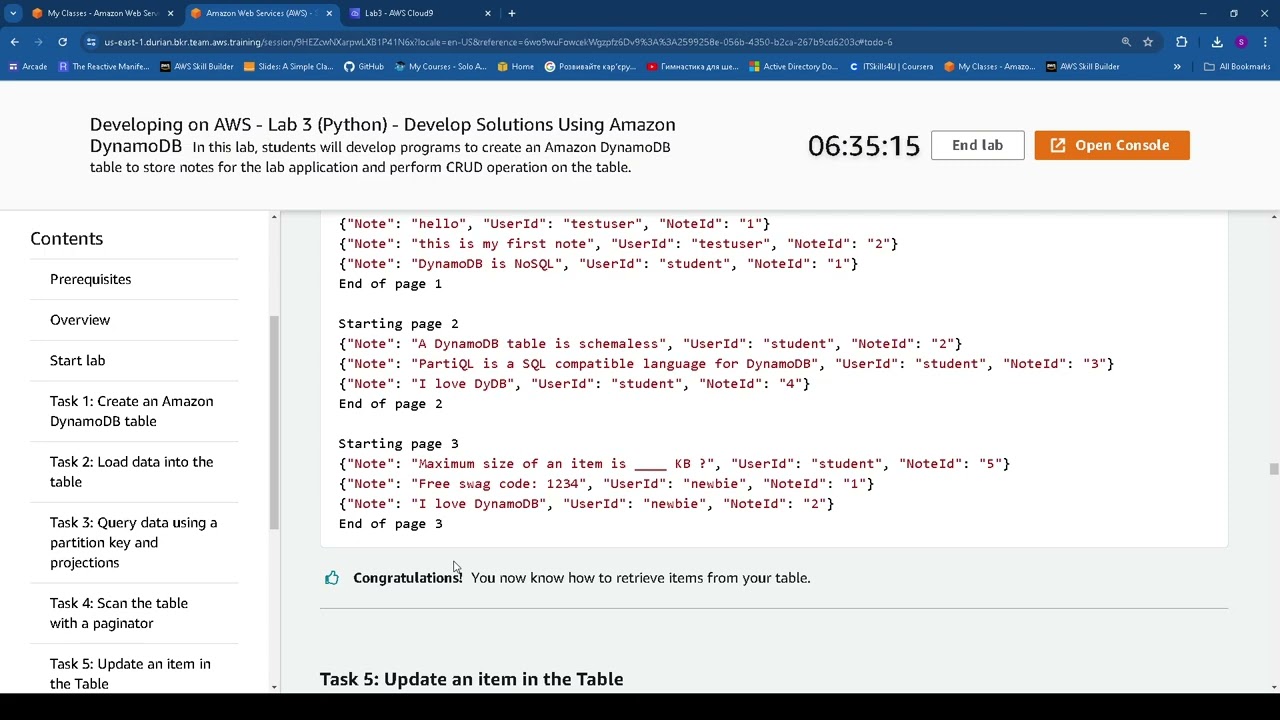 Developing on AWS: Lab 3 Python - Develop Solutions Using Amazon DynamoDB