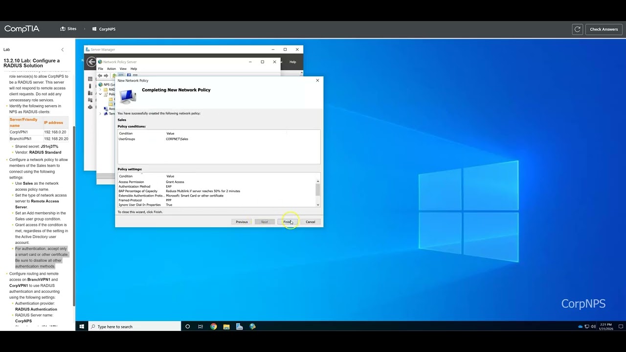 13.2.10 Lab: Configure a RADIUS Solution