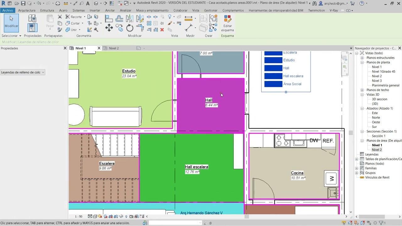 Revit Plano, Cuadro de  áreas y Cuantificación