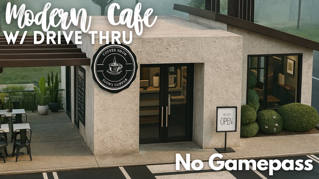 [ bloxburg build & tour ] ☕ no gamepass modern cafe with drive thru!