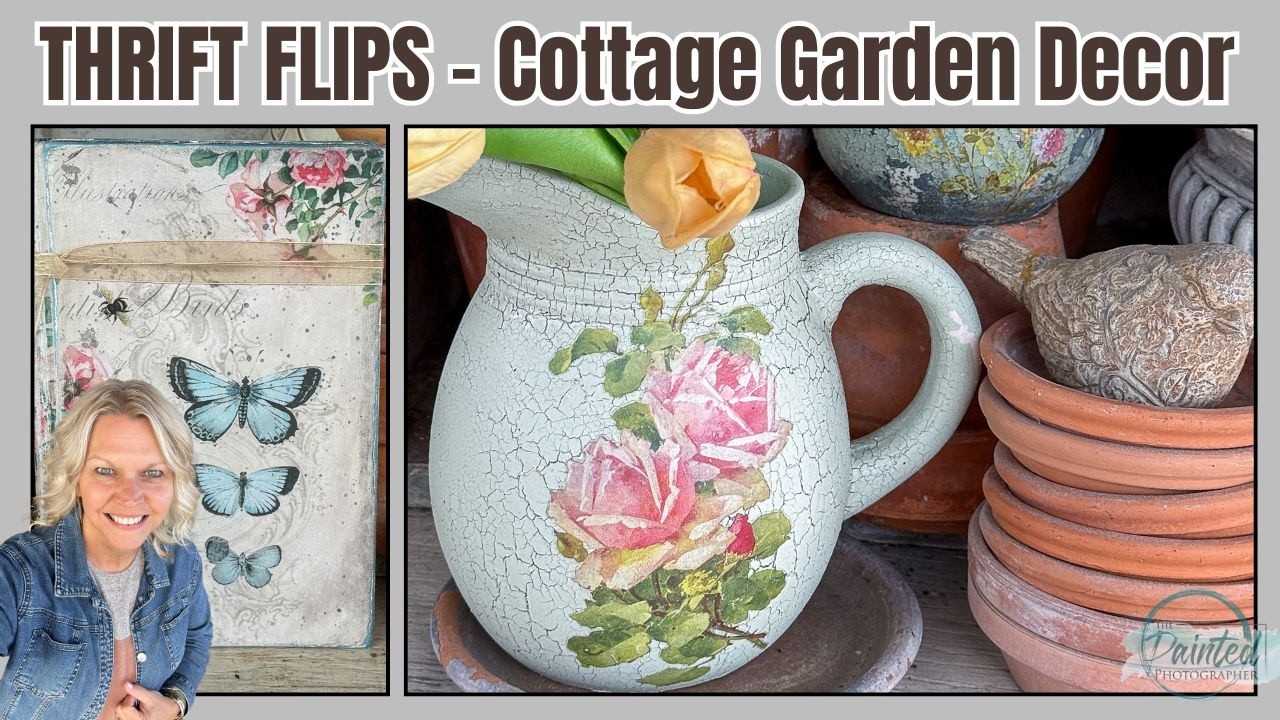 Easy Thrift Flips into Vintage Cottage Garden Decor - Soft Blues for Spring DIY