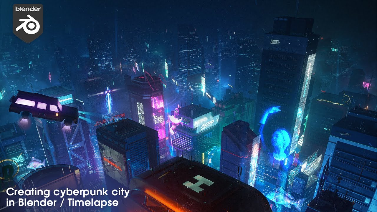 Creating cyberpunk city in Blender / Timelapse
