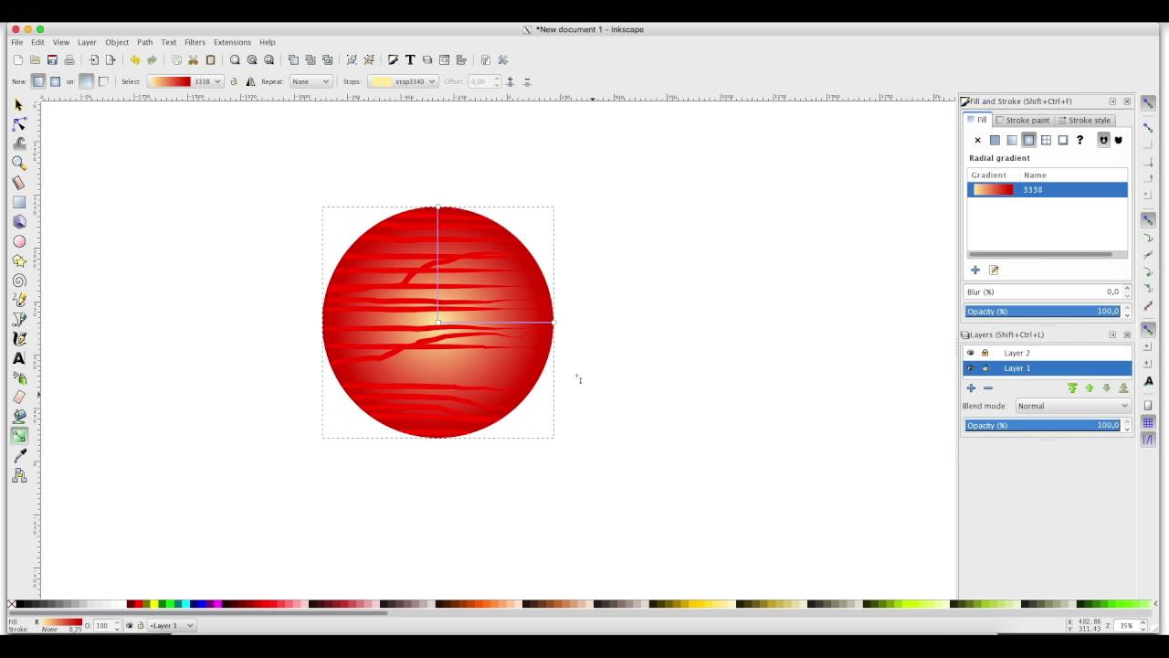 Satin effect on sphere (Tracing with calligraphic tool) - Inkscape tutorial