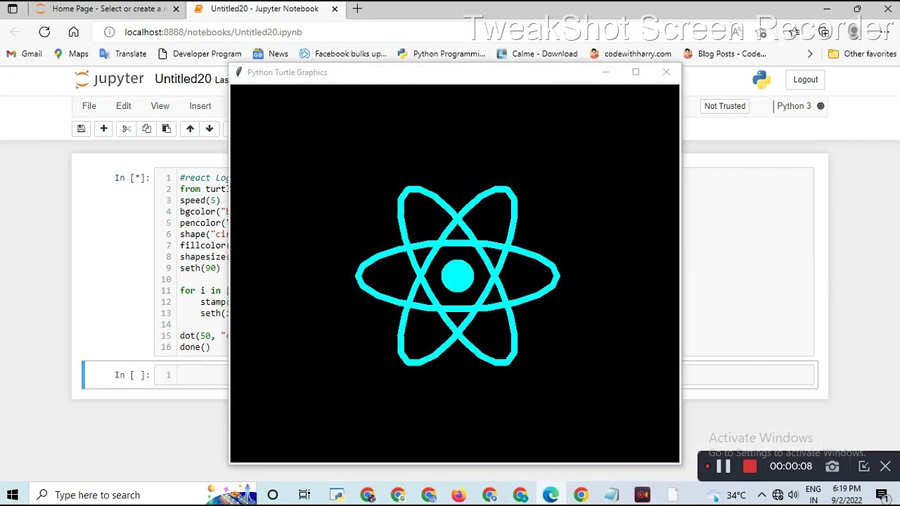 react logo || python turtle graphics || python for beginners #poojapatel #python #chiki1601