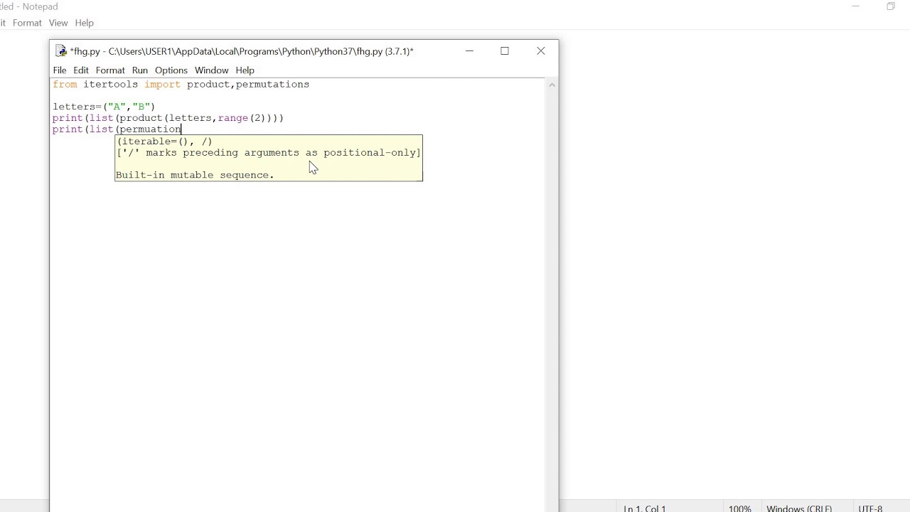 Itertools product and permutations function Example in Python