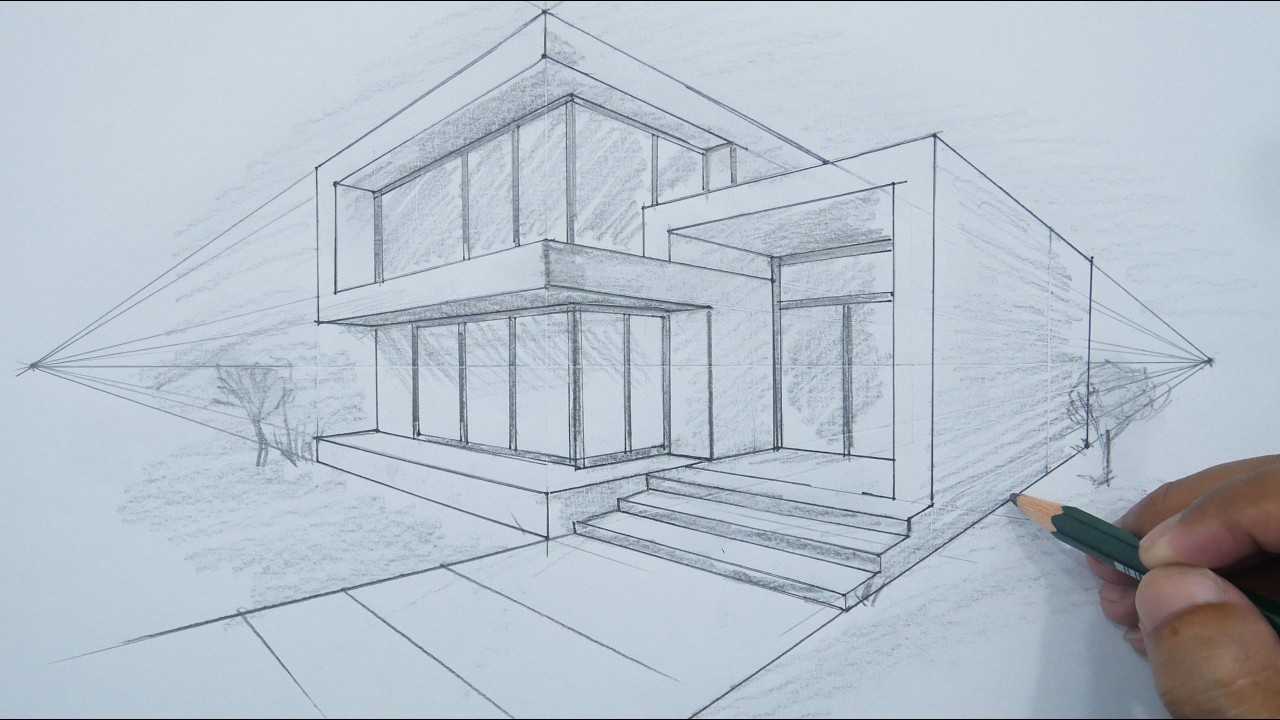 Drawing Modern Houses Easy | 2 Point Perspective Tutorial