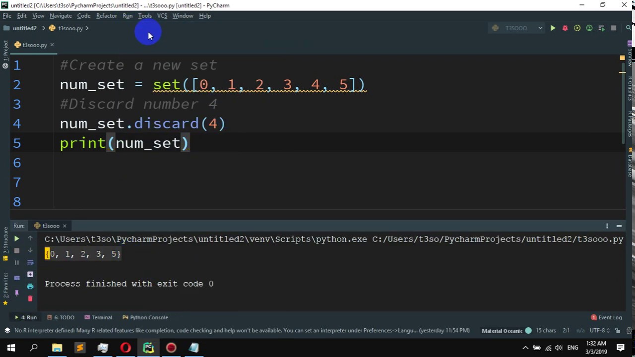 How to remove an item from a set if it is present in the set in Python