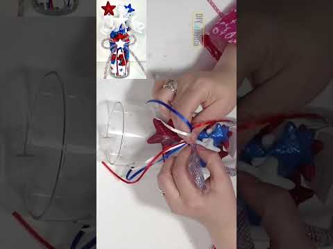 How to make Dollar Tree Patriotic Vase Centerpiece | 5 minute DIY craft #dollartreediy #centerpiece