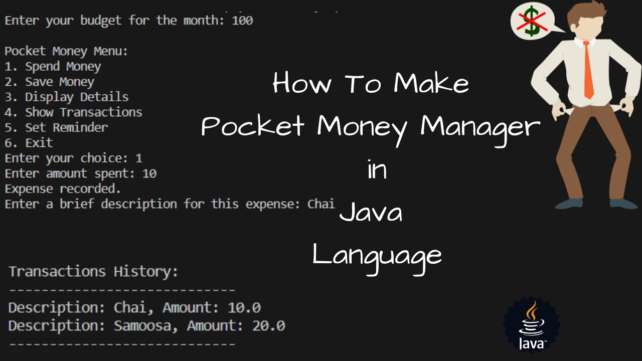 Pocket money manager in java language || Java project
