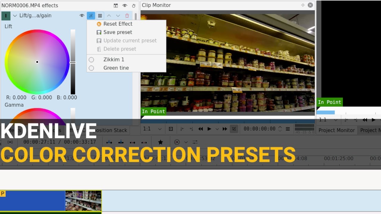 Color correction presets in Kdenlive