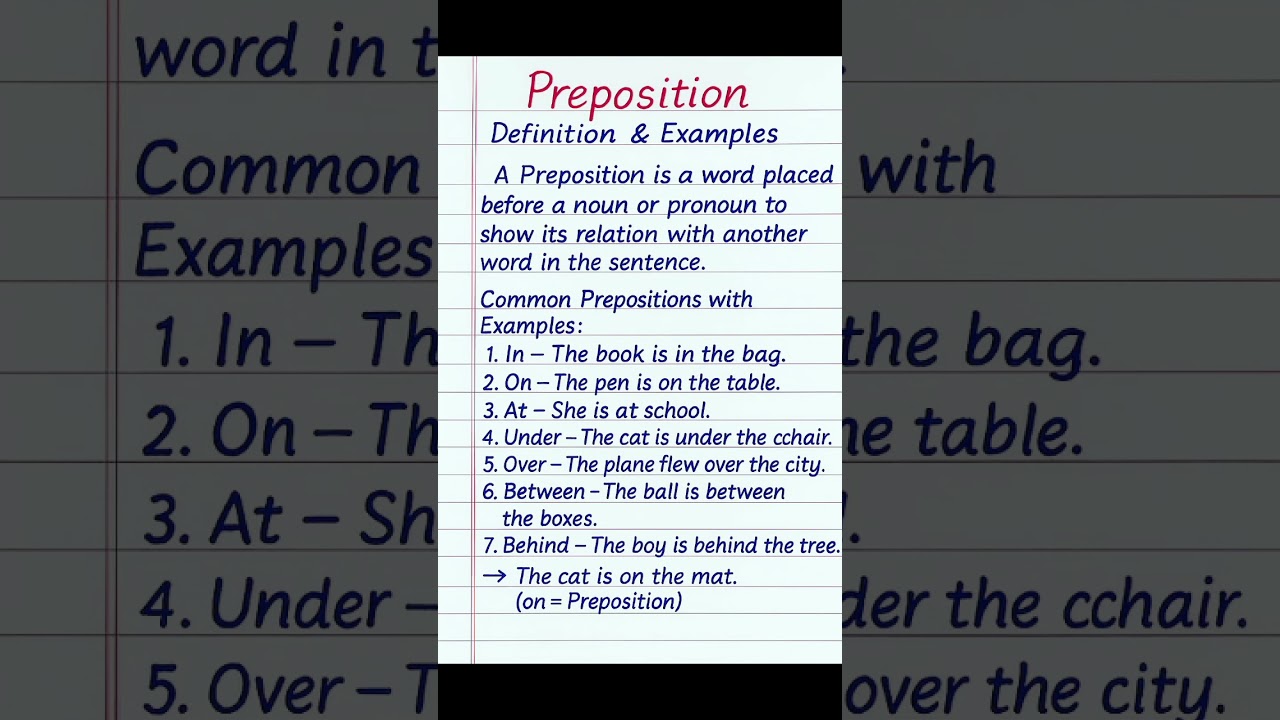 Prepositions in English Grammar | Easy Notes | Shorts