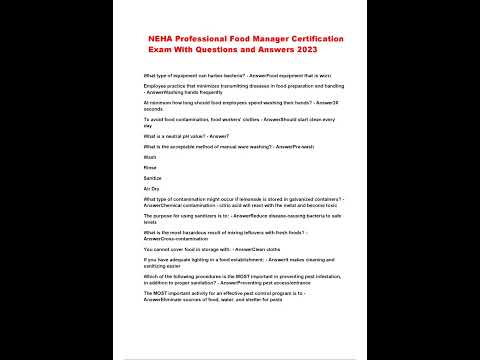 NEHA Professional Food Manager Certification Exam With Questions and Answers 2023 pdf