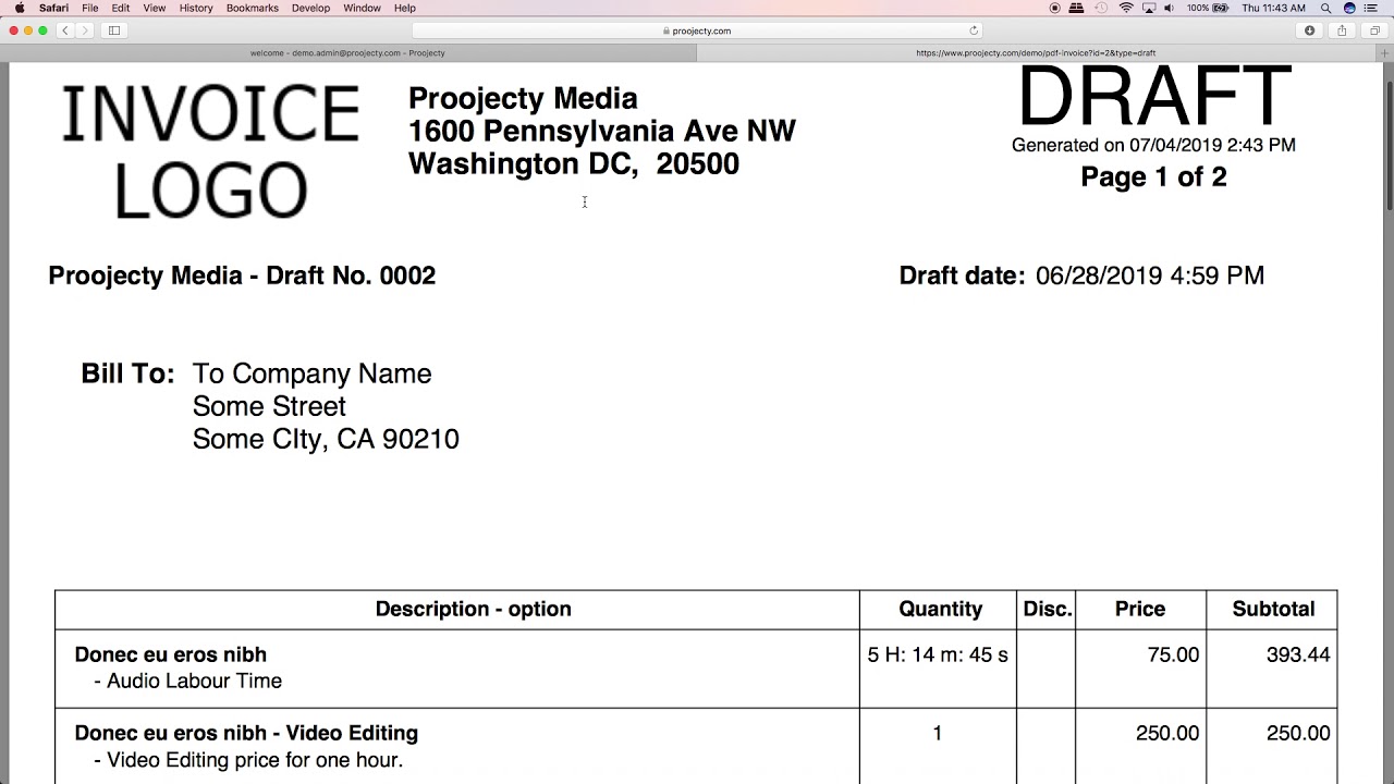 Proojecty Manager - Draft PDF Appearance