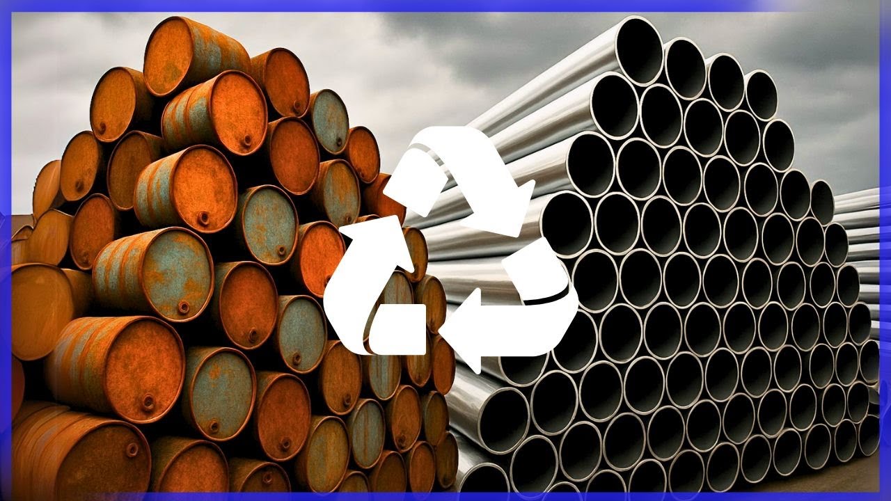 Recycling process for metal oil drums and traditional manufacturing of steel pipes