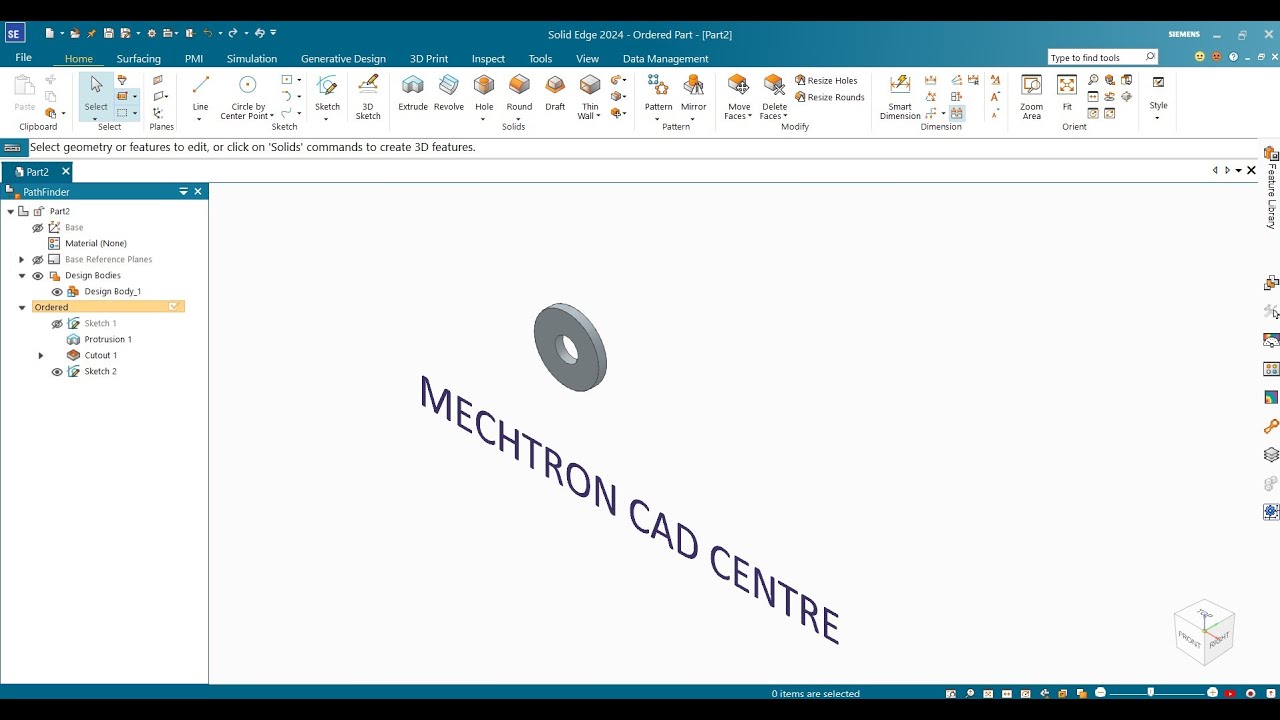 Solid Edge 2024 - Create Simple 3D Part in Solid Edge