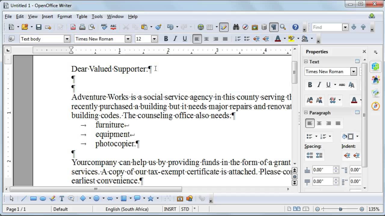 CAT 10 Word Processing OpenOffice Writer - 6 Formatting Marks
