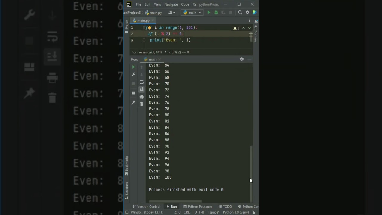 How to list even numbers 1-100 on Python #pythonprogramming #shorts #python #pythontutorial #short