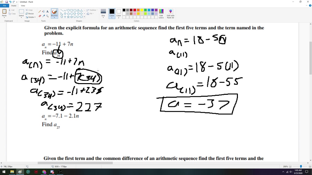 Arithmetic Sequencing Worksheet explanations