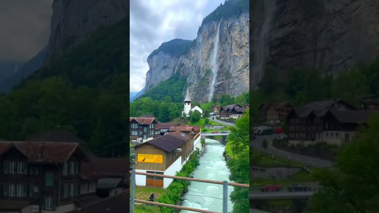 🌸 Surreal View at Staubbach Falls | Must-Visit Destination in Switzerland 🏞️ #Explore #Scenic 💫