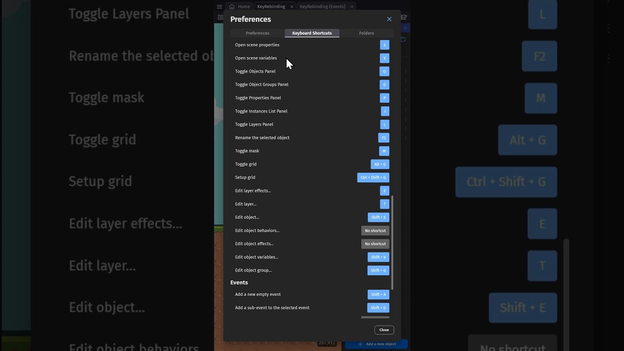 Game Engine Tip - Keyboard Shortcuts - #gamedev #gdevelop #nocode #tutorial