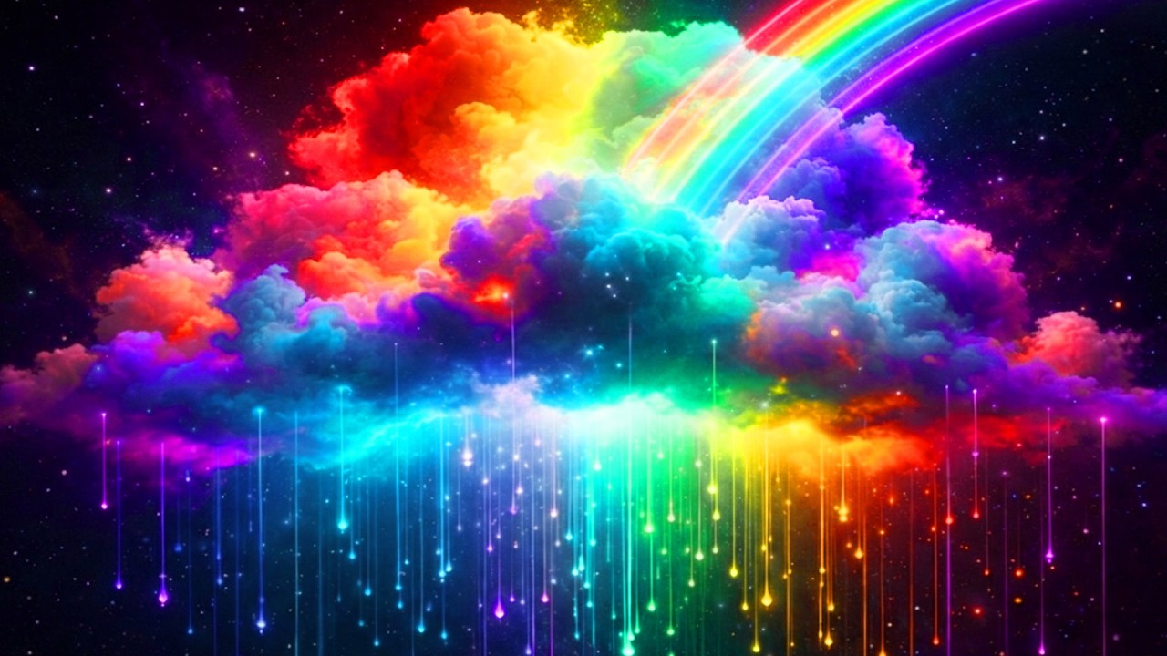 Rainbow Rain 4K OLED Screensaver | Ambient Background Visuals & Music