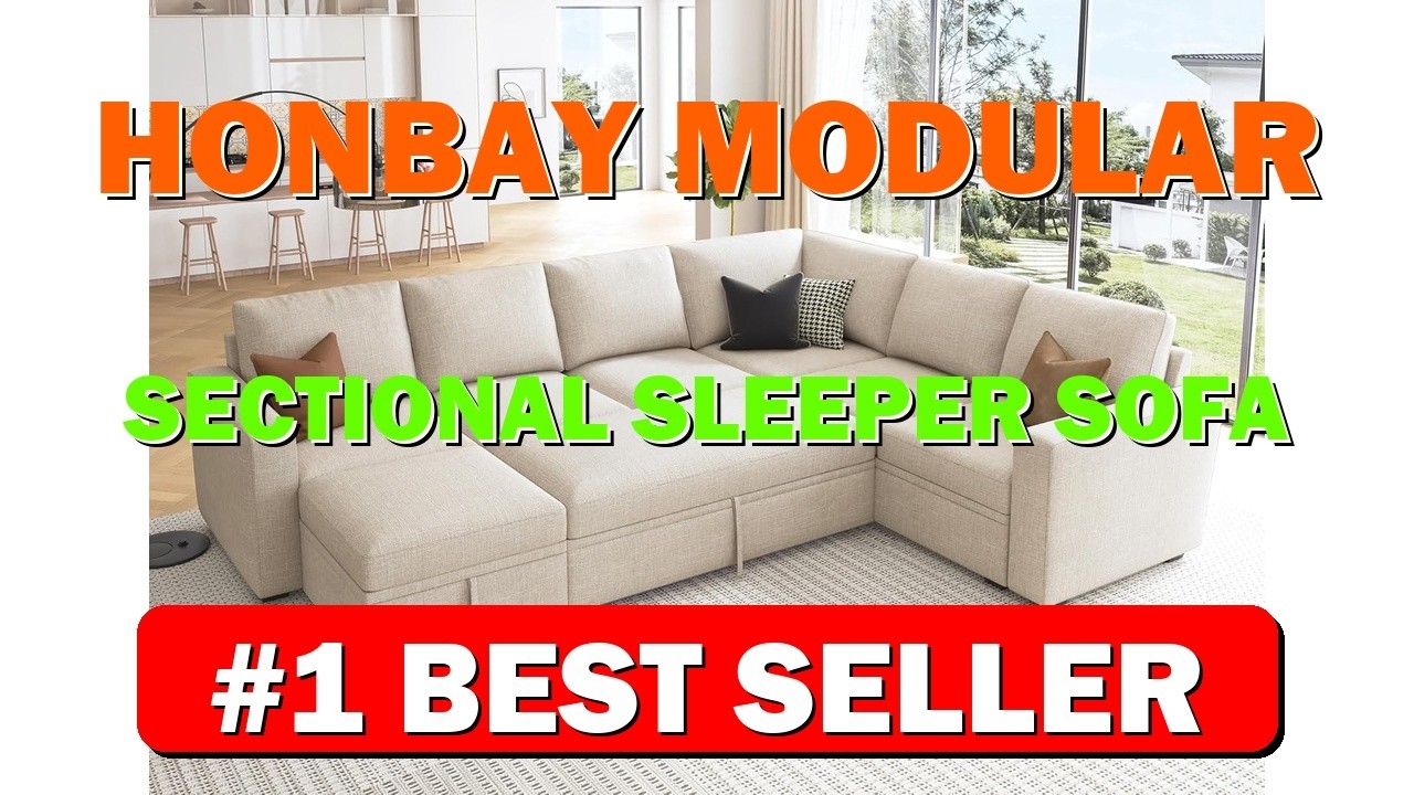 HONBAY Modular Sectional Sleeper Sofa with Pull Out Bed U Shaped Sectional - B0CY41C4GV