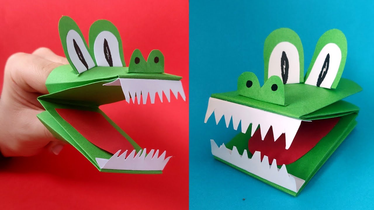 How to Make a Crocodile Paper Puppet - Moving paper toys
