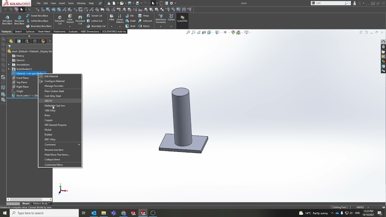 Adding Material Properties | Solidworks Tutorial
