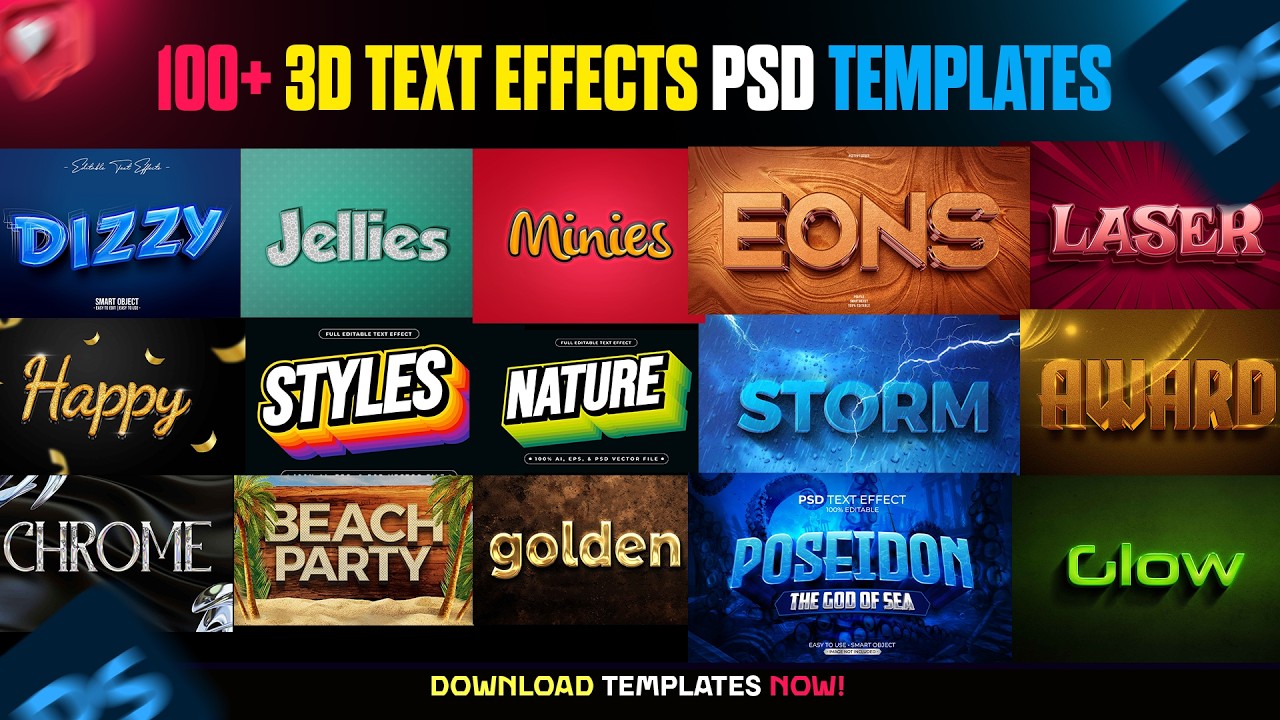 100+ EDITABLE 3D TEXT EFFECT PSD PHOTOSHOP TEMPLATES